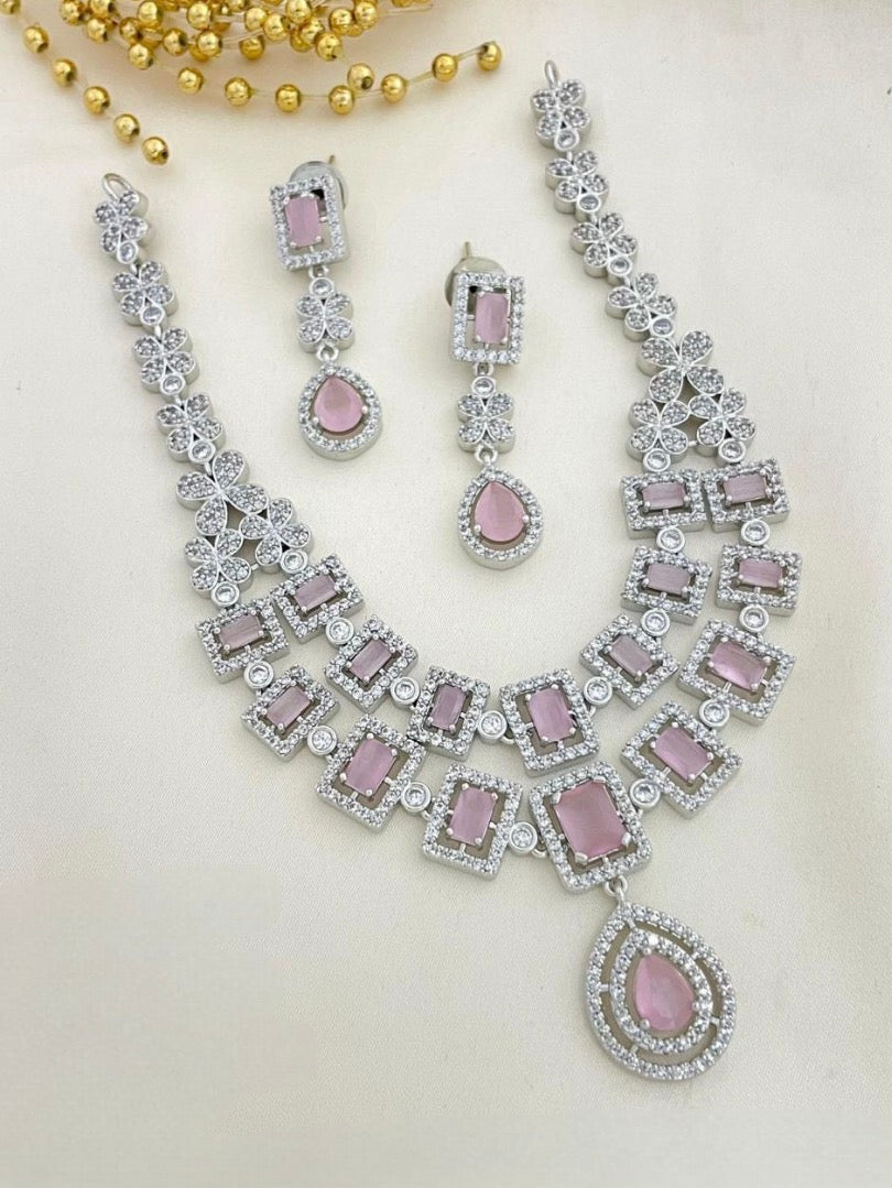 Baby pink silver necklace N487 – 19 Jewels